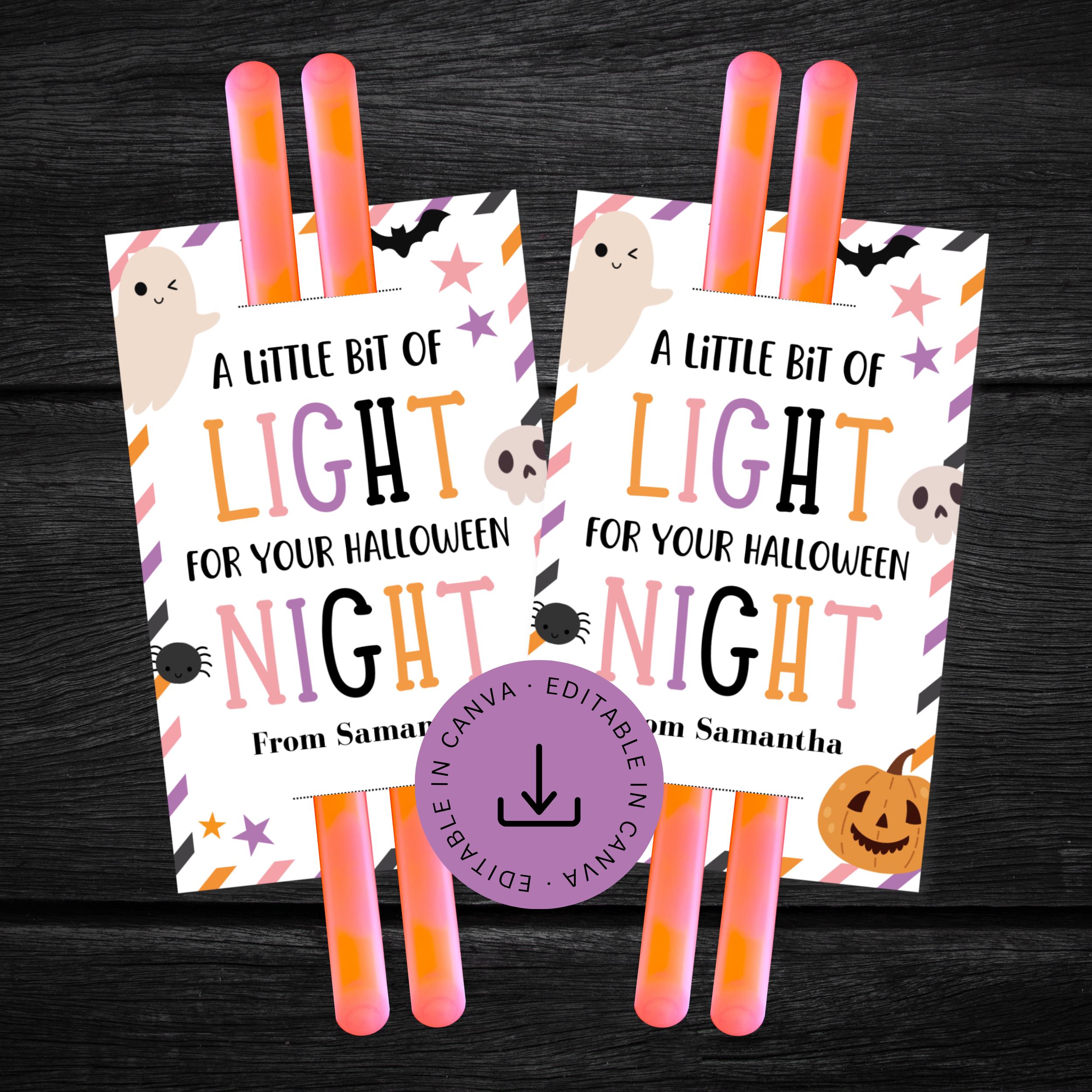 Glow Stick Halloween Tag Printable, A Little Light Editable Glow Stick ...