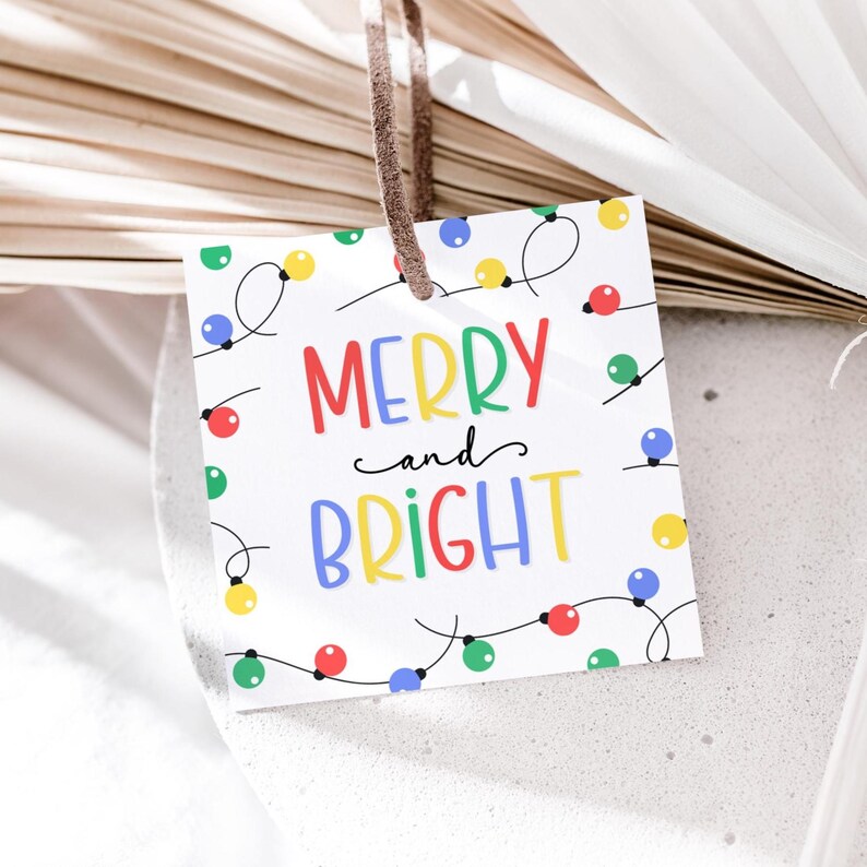 Merry and Bright Printable Tag, Christmas Light Cookie Label ...