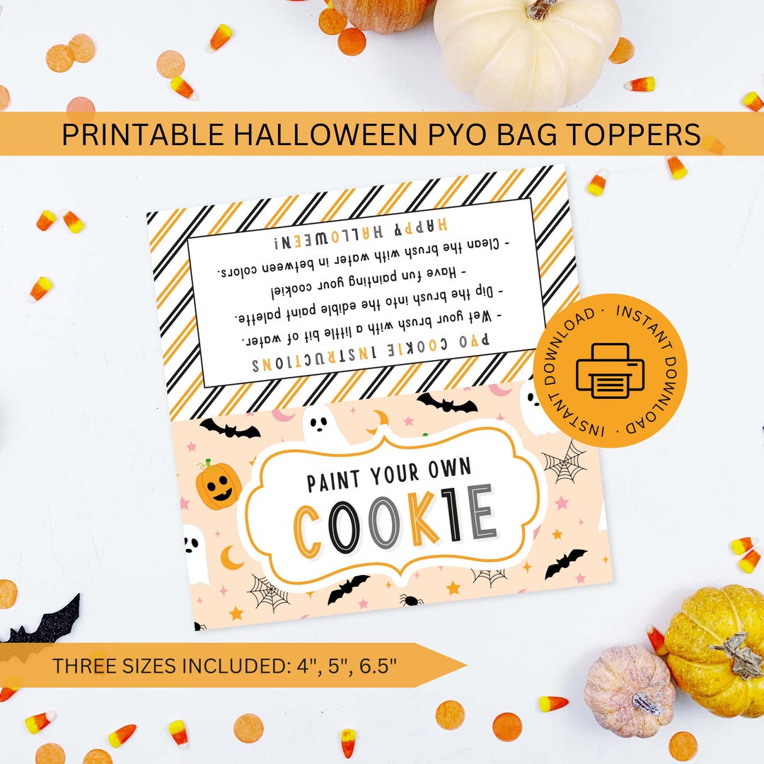 Halloween PYO Cookie Bag Toppers Instructions Printable, Paint Your Own ...
