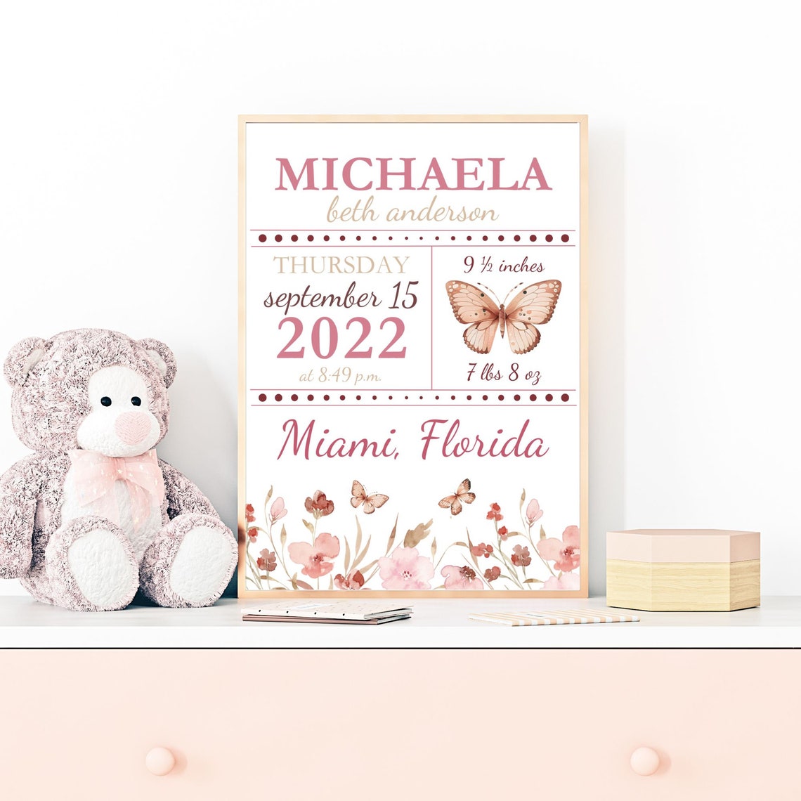 Baby Birth Stat Sign Girl, Birth Information Sign, Birth Details Sign ...