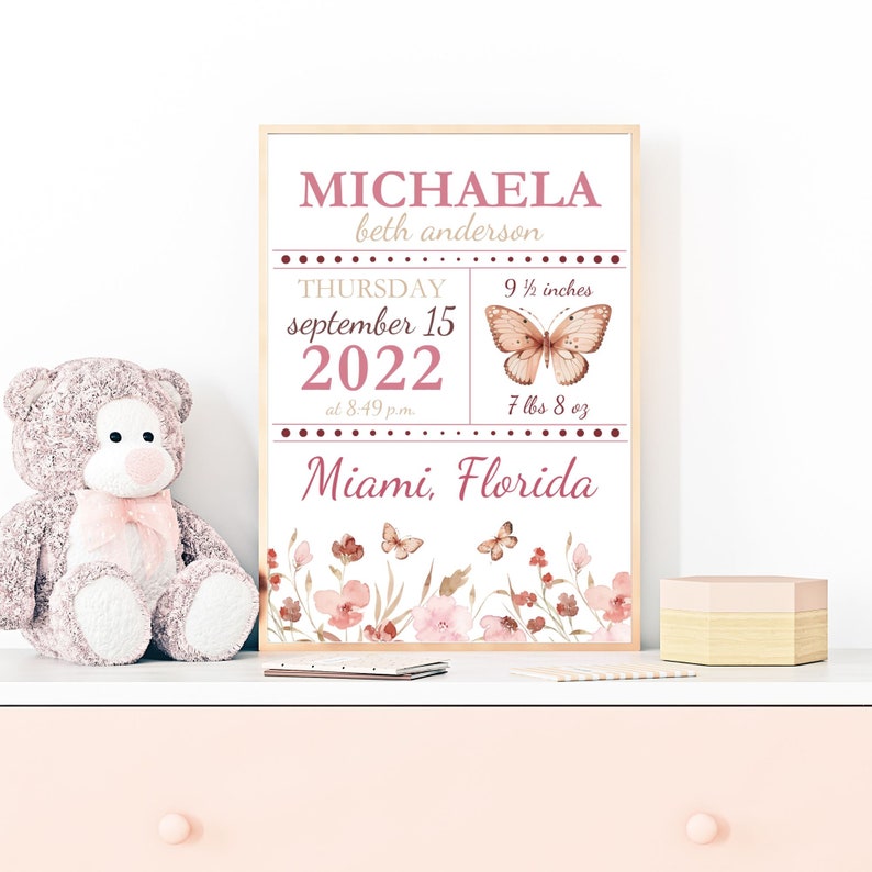 Baby Birth Stat Sign Girl, Birth Information Sign, Birth Details Sign ...