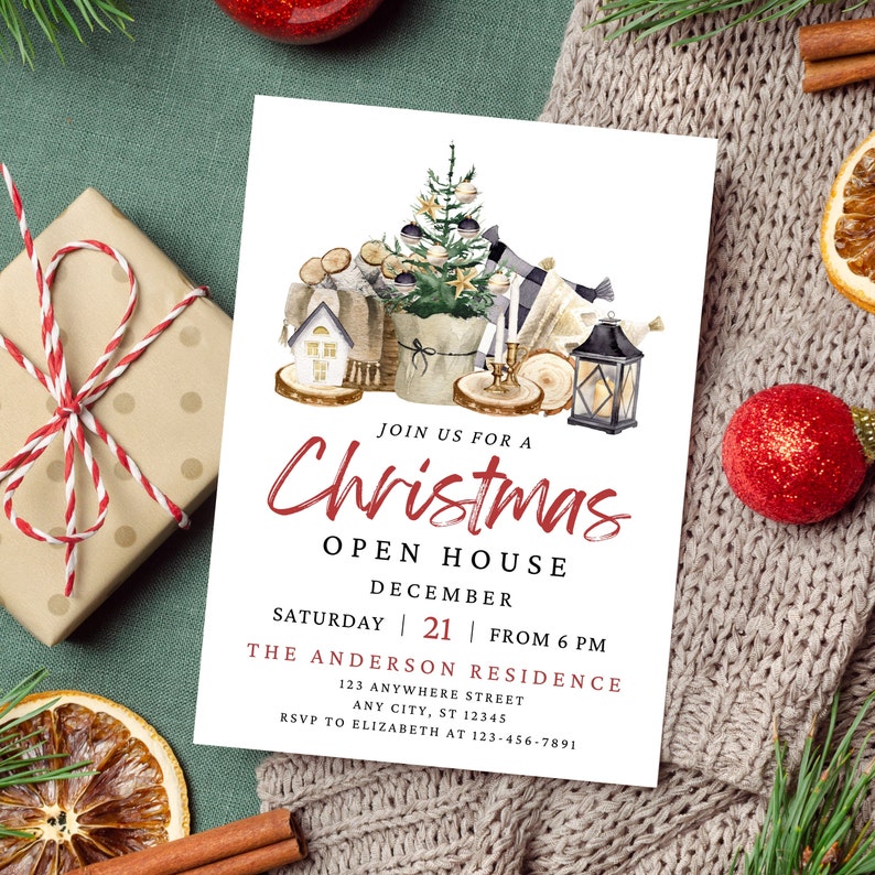Invitations Christmas Open House Editable, Holiday Party Open House ...