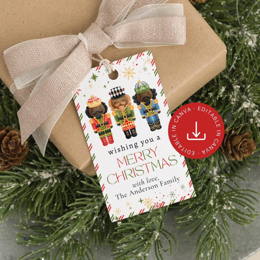 African American Nutcracker Christmas Gift Tag Editable, Printable ...