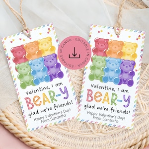 Gummy Bear Valentine's Day Tag Editable: Kindergarten Preschool Daycare ...