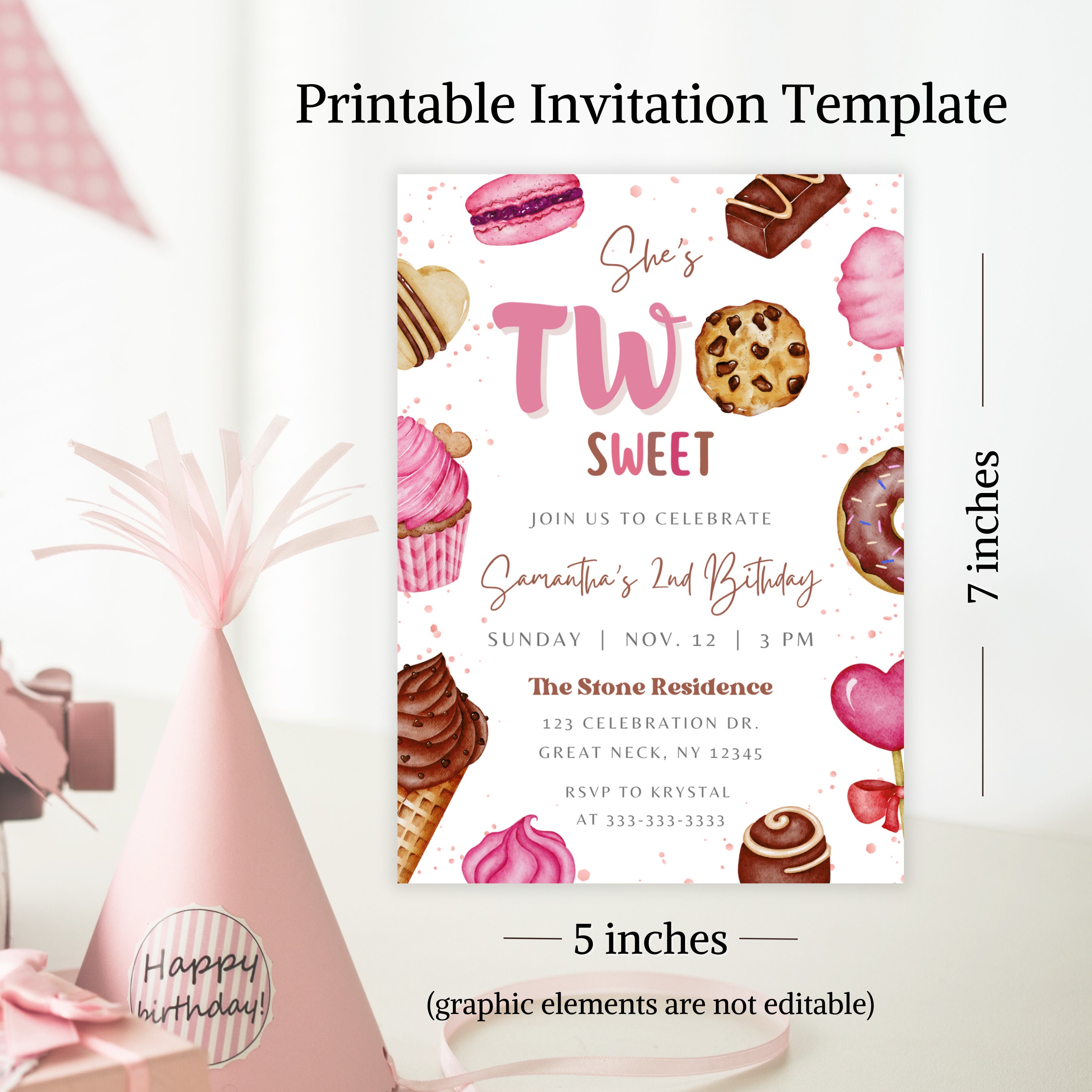 Two Sweet Birthday Party Invitation Editable, Evite Two Sweet, Pink ...