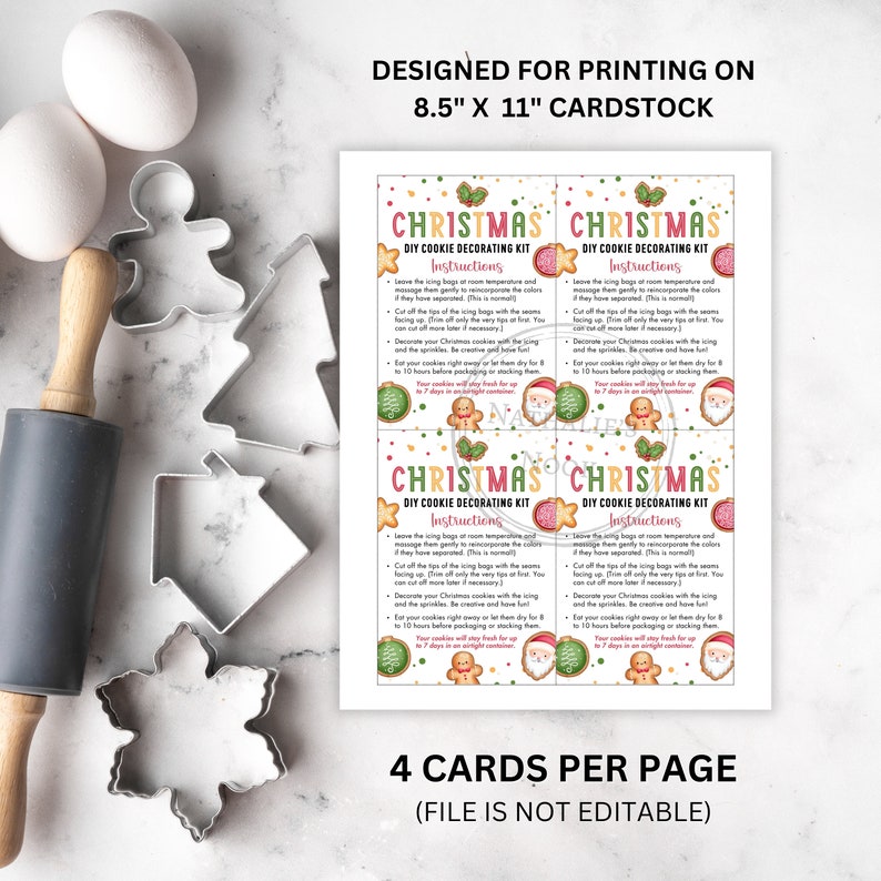 DIY Cookie Kit Instructions Christmas Printable Card, Do It Yourself ...