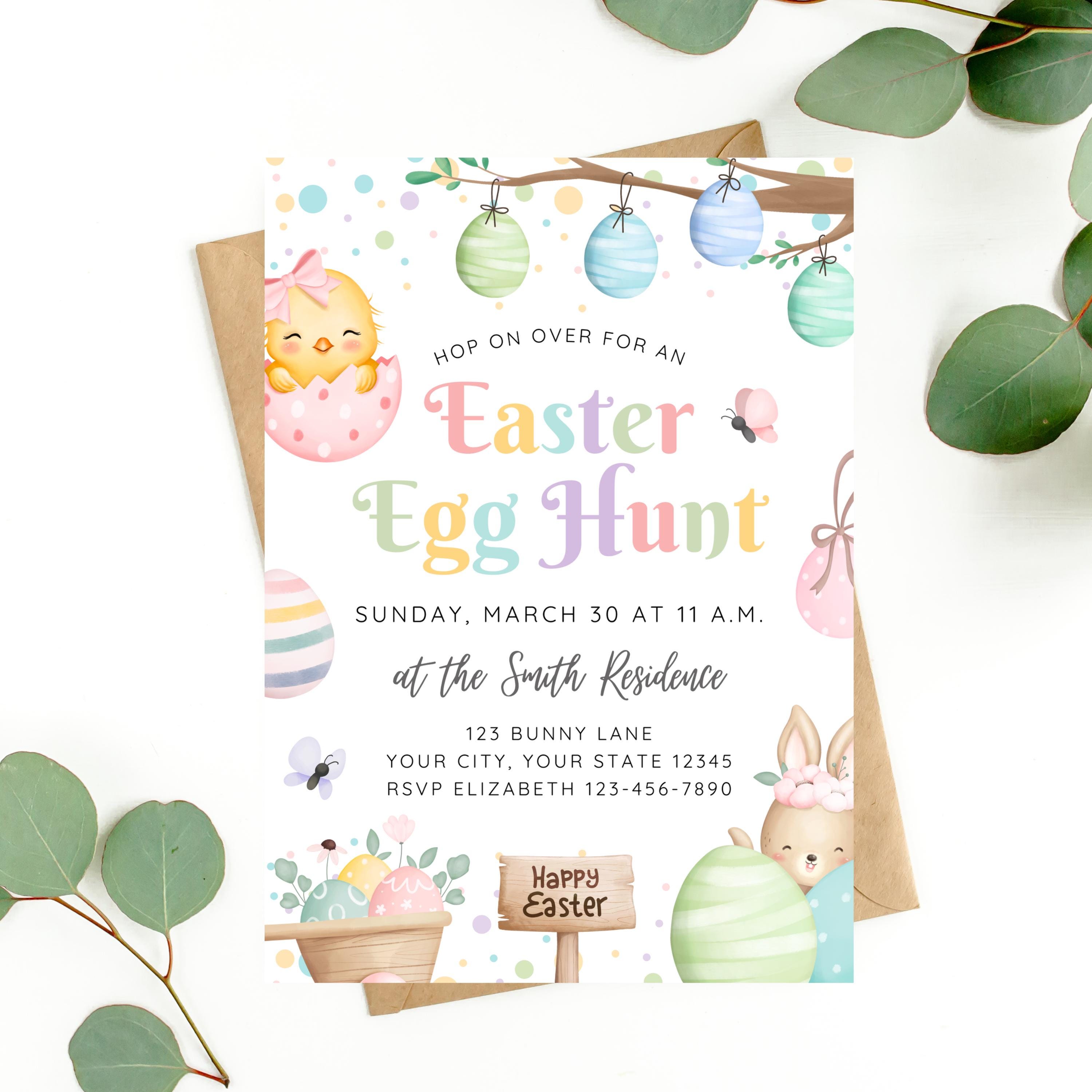 Easter Egg Hunt Invitation Editable Printable Party Invite Template ...