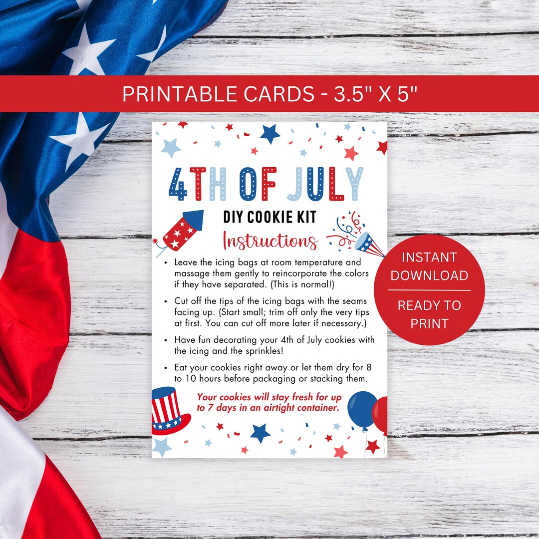 4th of July DIY Cookie Kit Instructions Card, Independence Day Do It ...