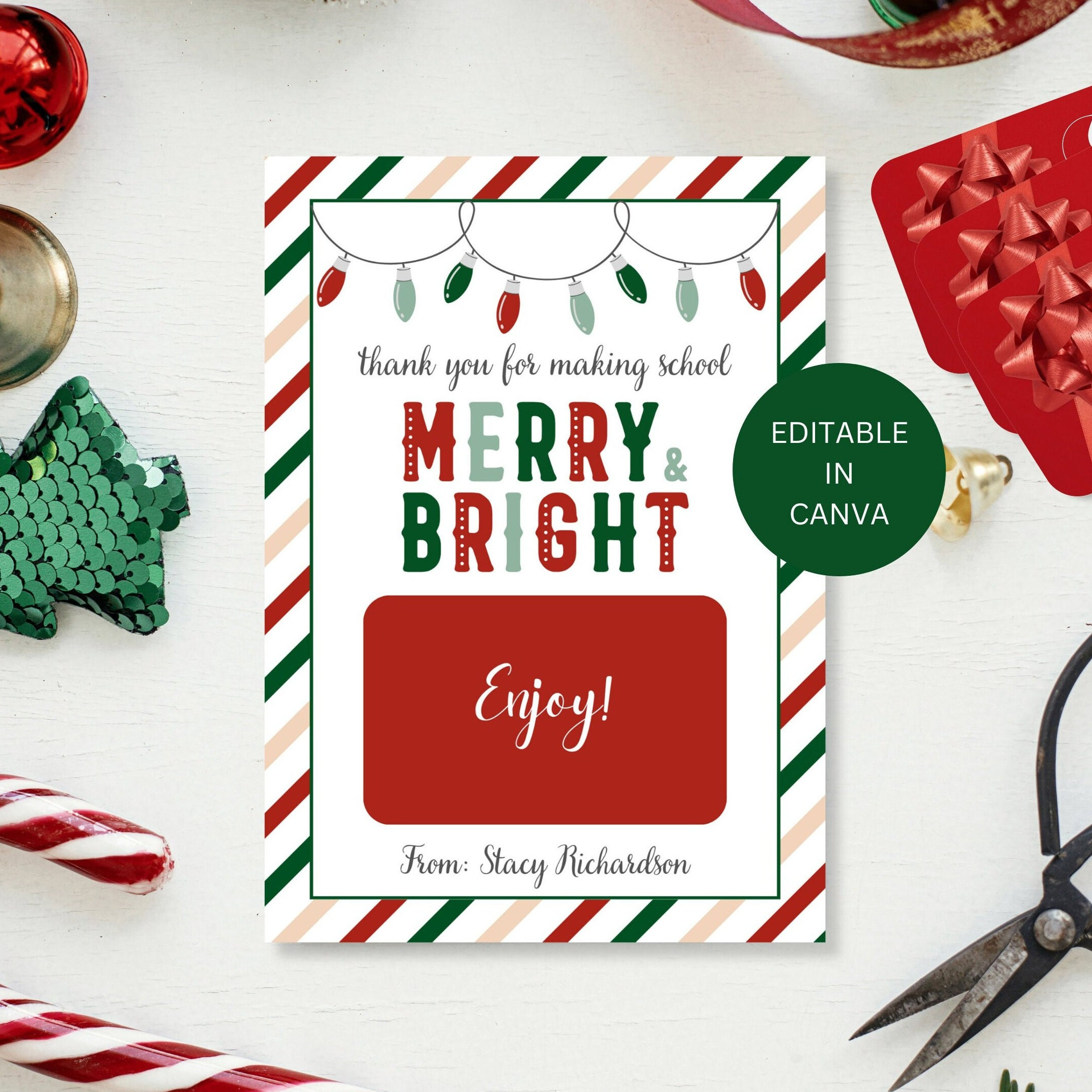 Teacher Christmas Gift Card Holder Editable, Printable Holiday ...