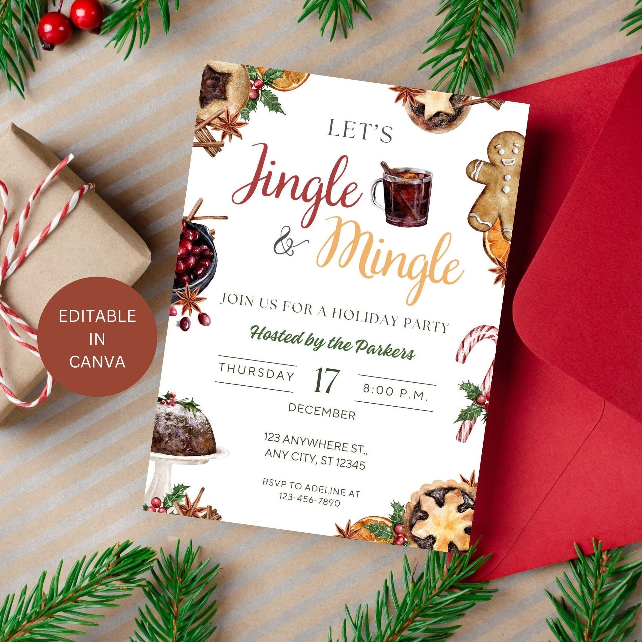 Jingle and Mingle Invitation Editable, Holiday Office Work Cocktail ...