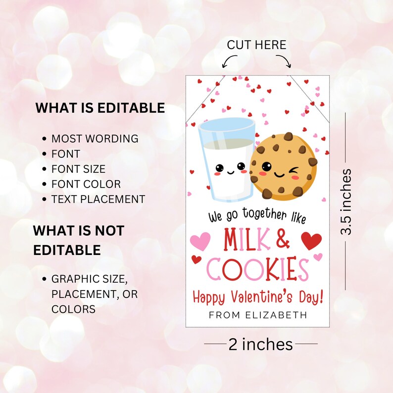 We Go Together Like Milk and Cookies Valentine Tag Editable Template ...