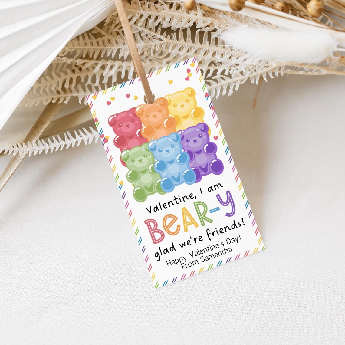 Gummy Bear Valentine's Day Tag Editable: Kindergarten Preschool Daycare ...