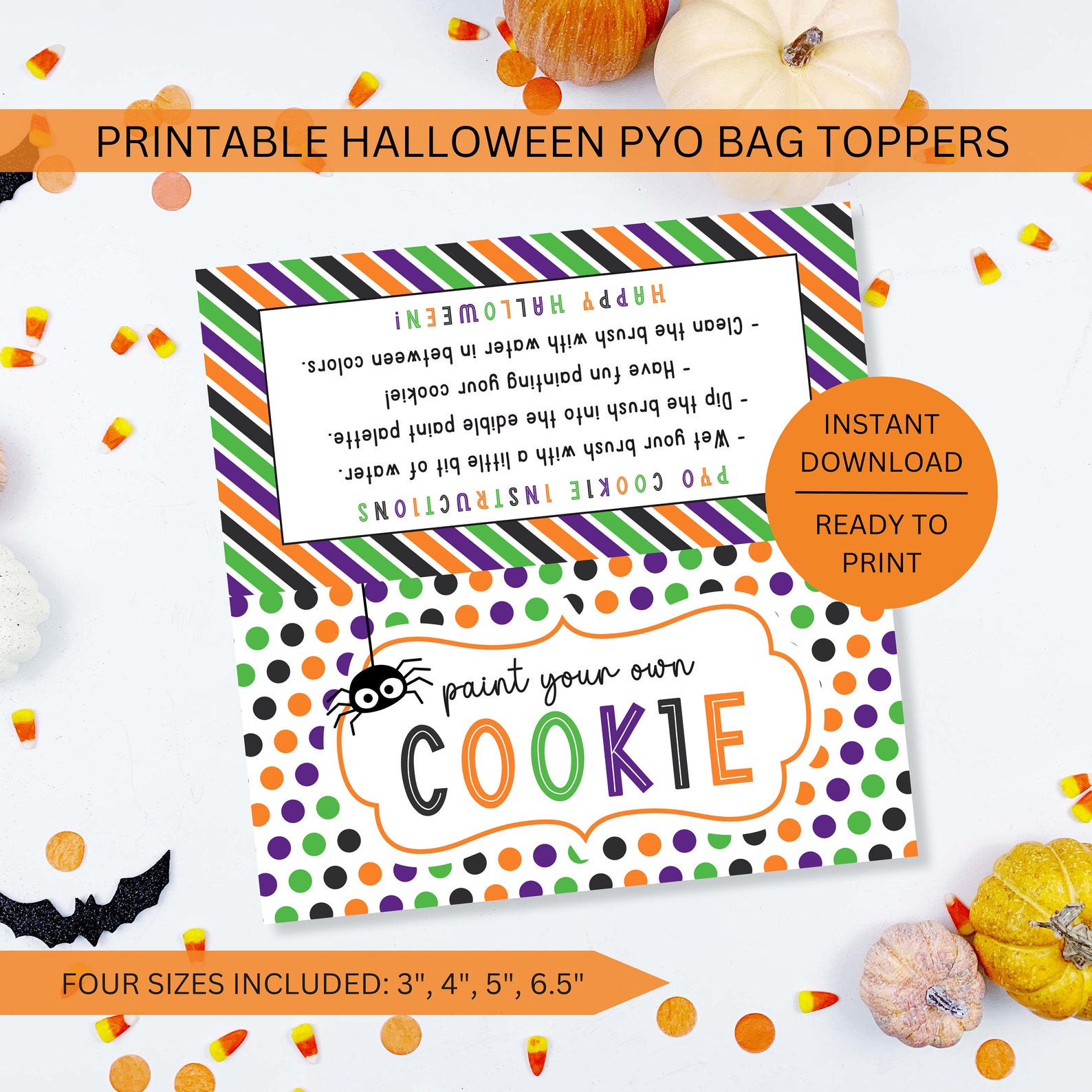 PYO Cookie Bag Toppers Halloween Instructions Printable, Paint Your Own ...