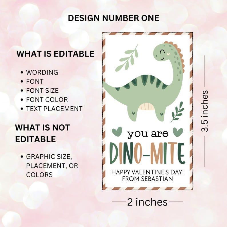 Dinosaur Valentine's Day Gift Tag Printable, Editable Dinomite Boy ...