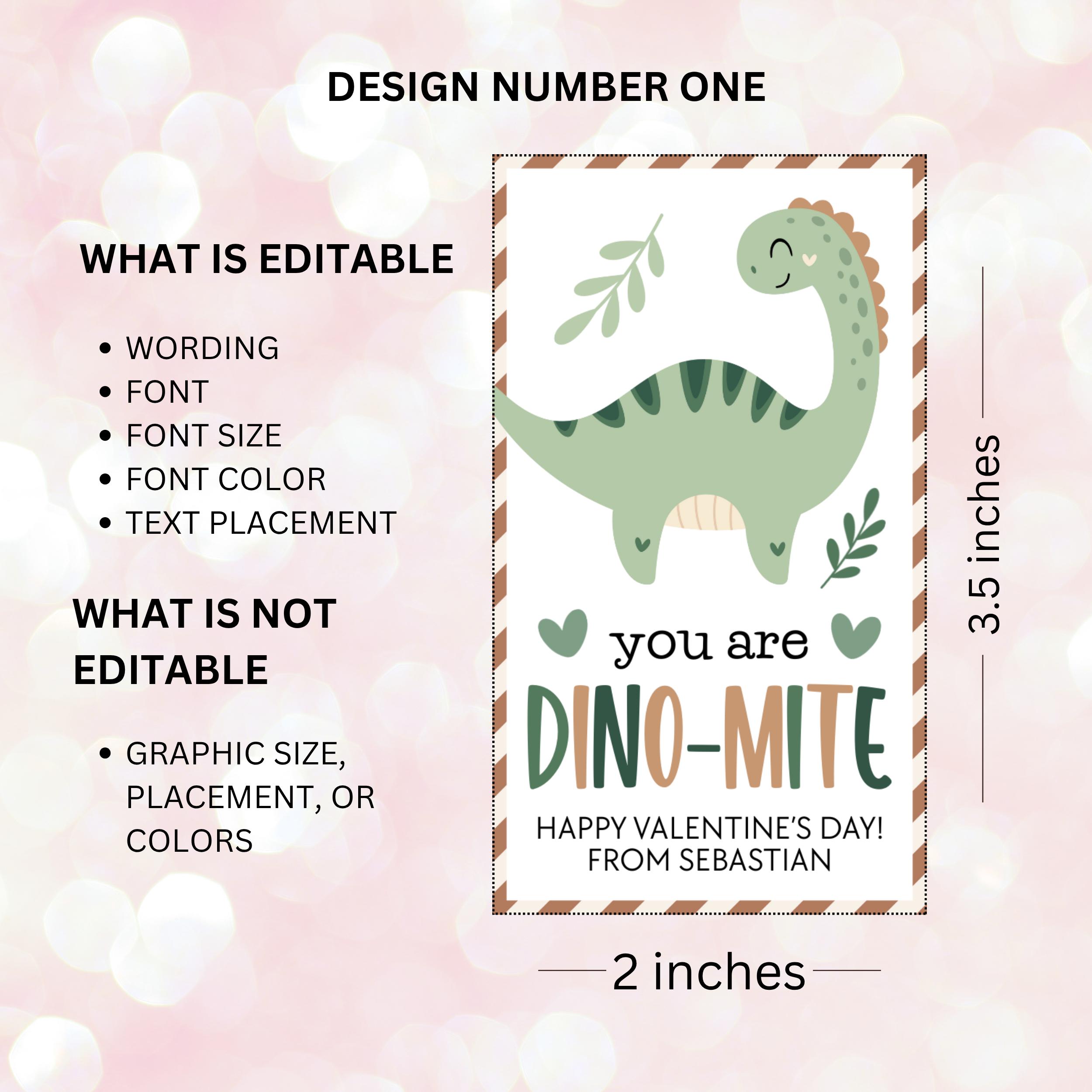 Dinosaur Valentine's Day Gift Tag Printable, Editable Dinomite Boy ...