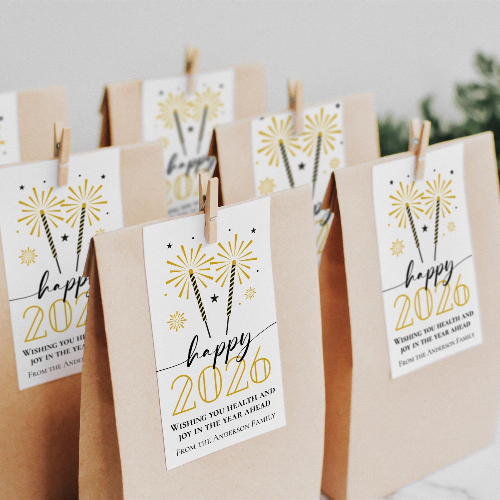 Editable New Year's Gift Tag: New Year's Eve Happy 2026 Party Favor ...