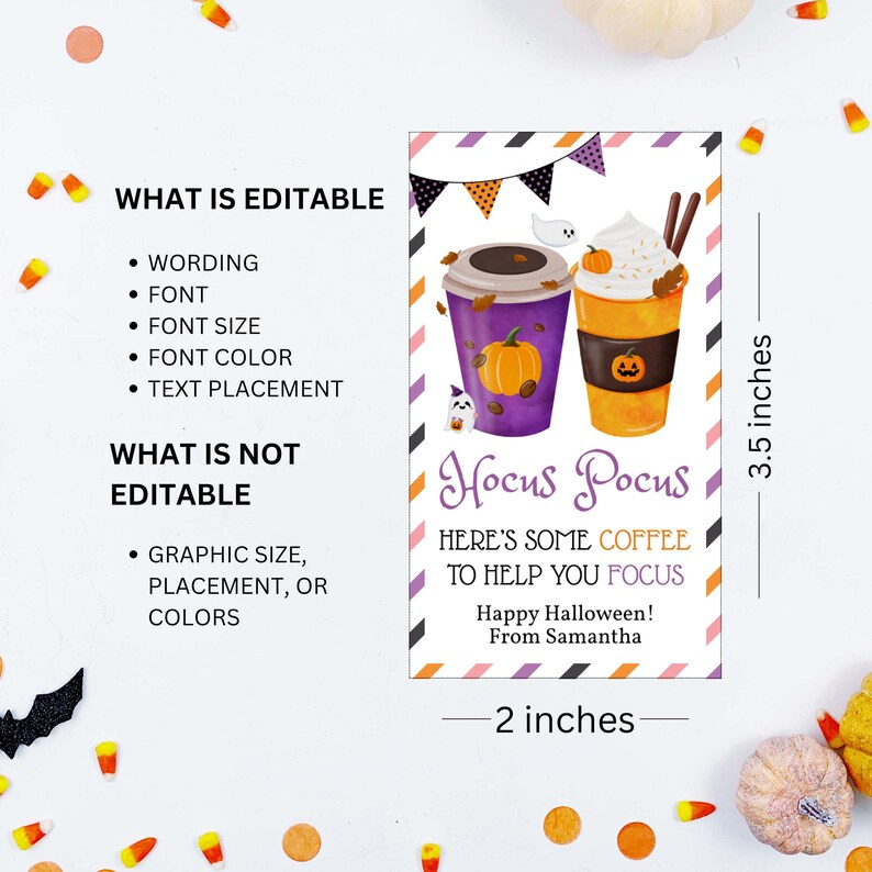 Halloween Coffee Tag Editable, Printable Hocus Pocus Happy Halloween ...
