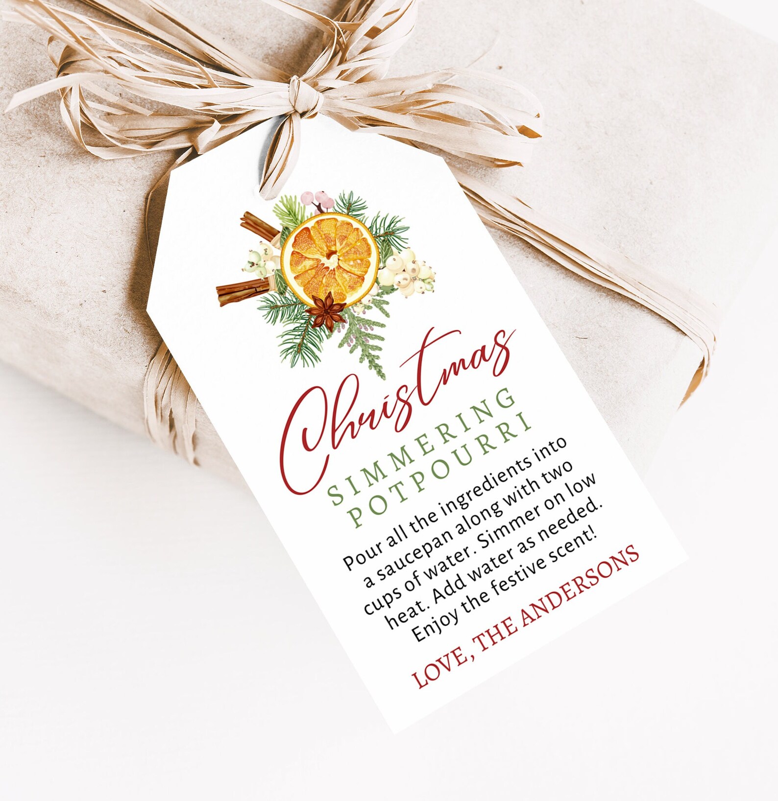 Simmering Christmas Stovetop Potpourri Tag Printable, Editable Homade ...