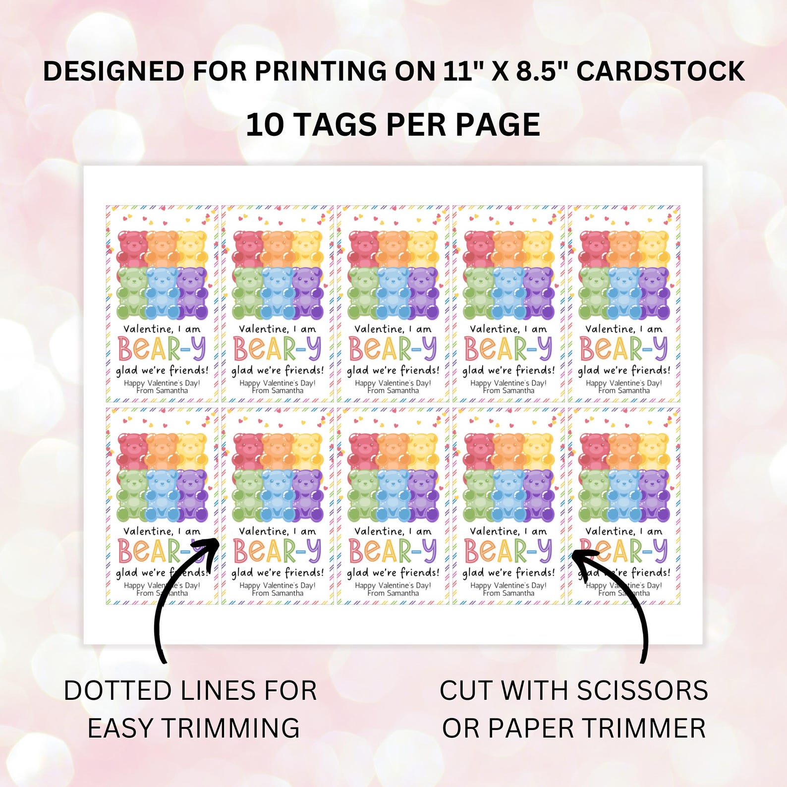 Gummy Bear Valentine's Day Tag Editable: Kindergarten Preschool Daycare ...