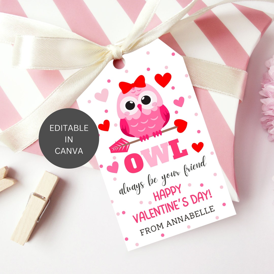 Editable Valentine Tag Kid Owl Always Treat Label, Printable ...