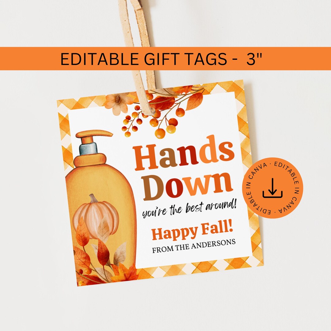 Fall Soap Gift Tag Editable, Hands Down Liquid Soap Gratitude Printable ...