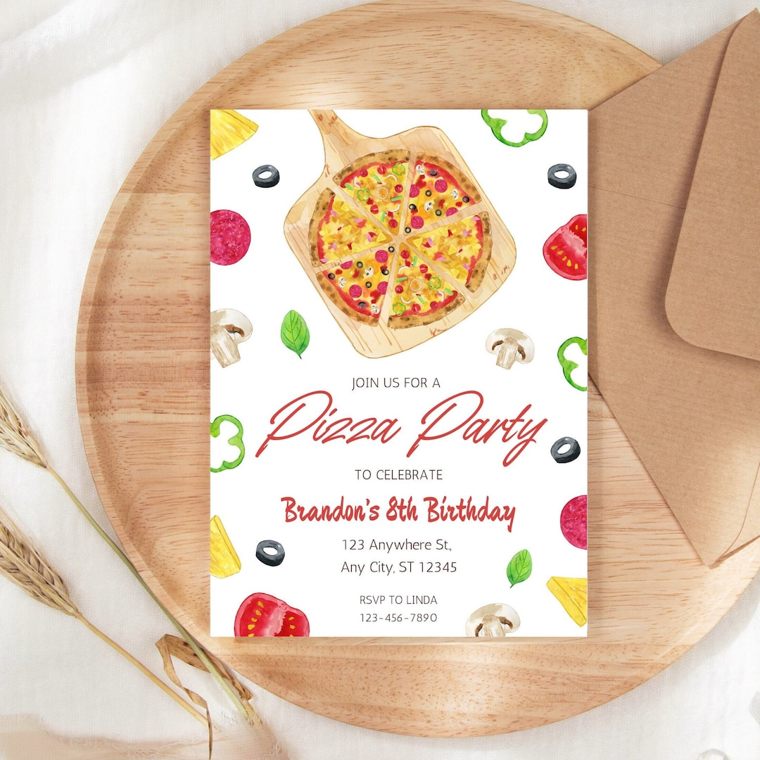 Pizza Party Invitation Editable, Printable Kids Pizza Theme Birthday ...