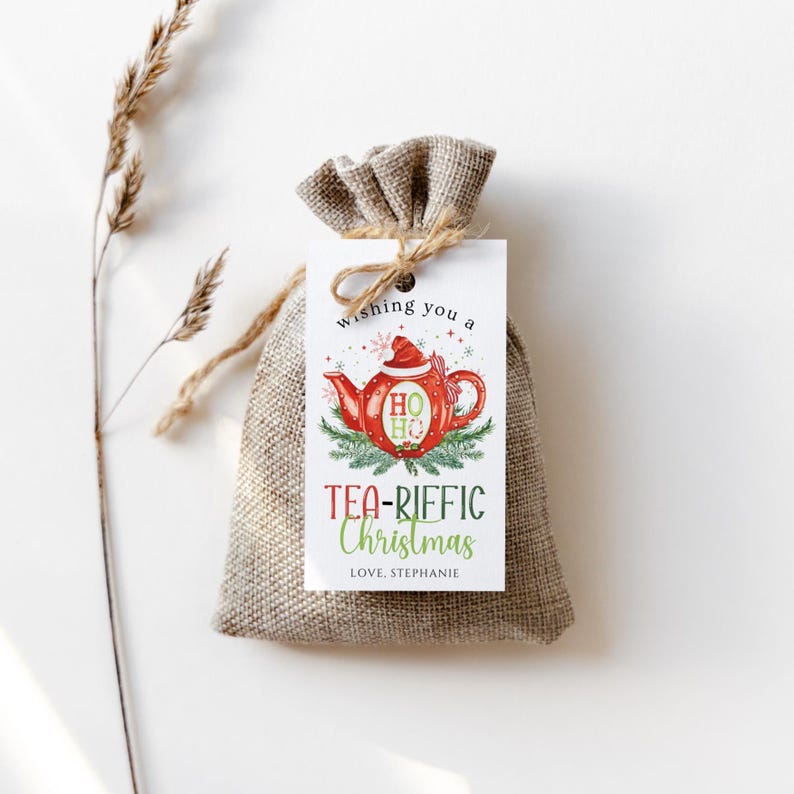 Christmas Tea Tag Editable Template, Tea Bag Printable Holiday Label ...