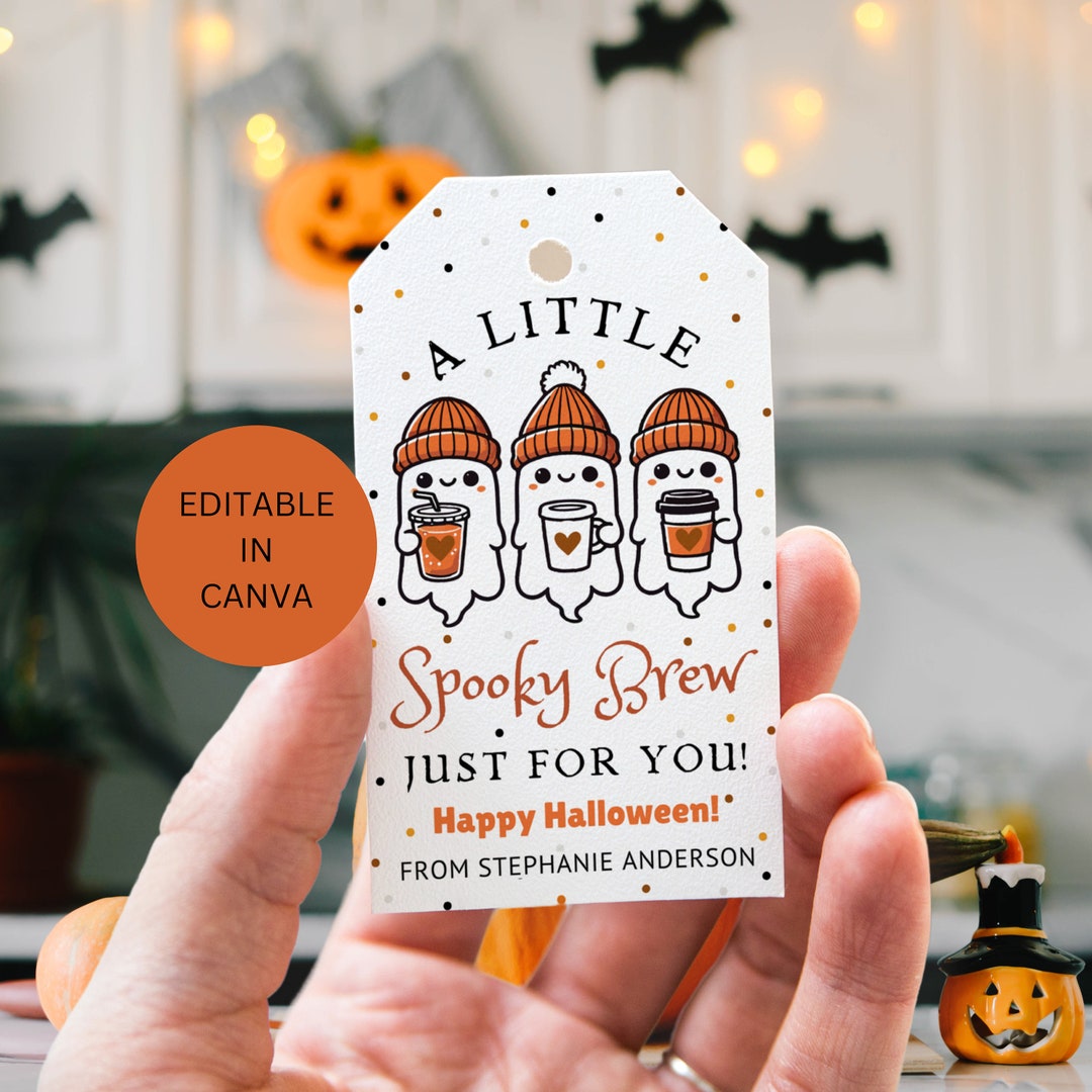 Halloween Coffee Teacher Tag Editable Printable Template, Spooky Brew ...