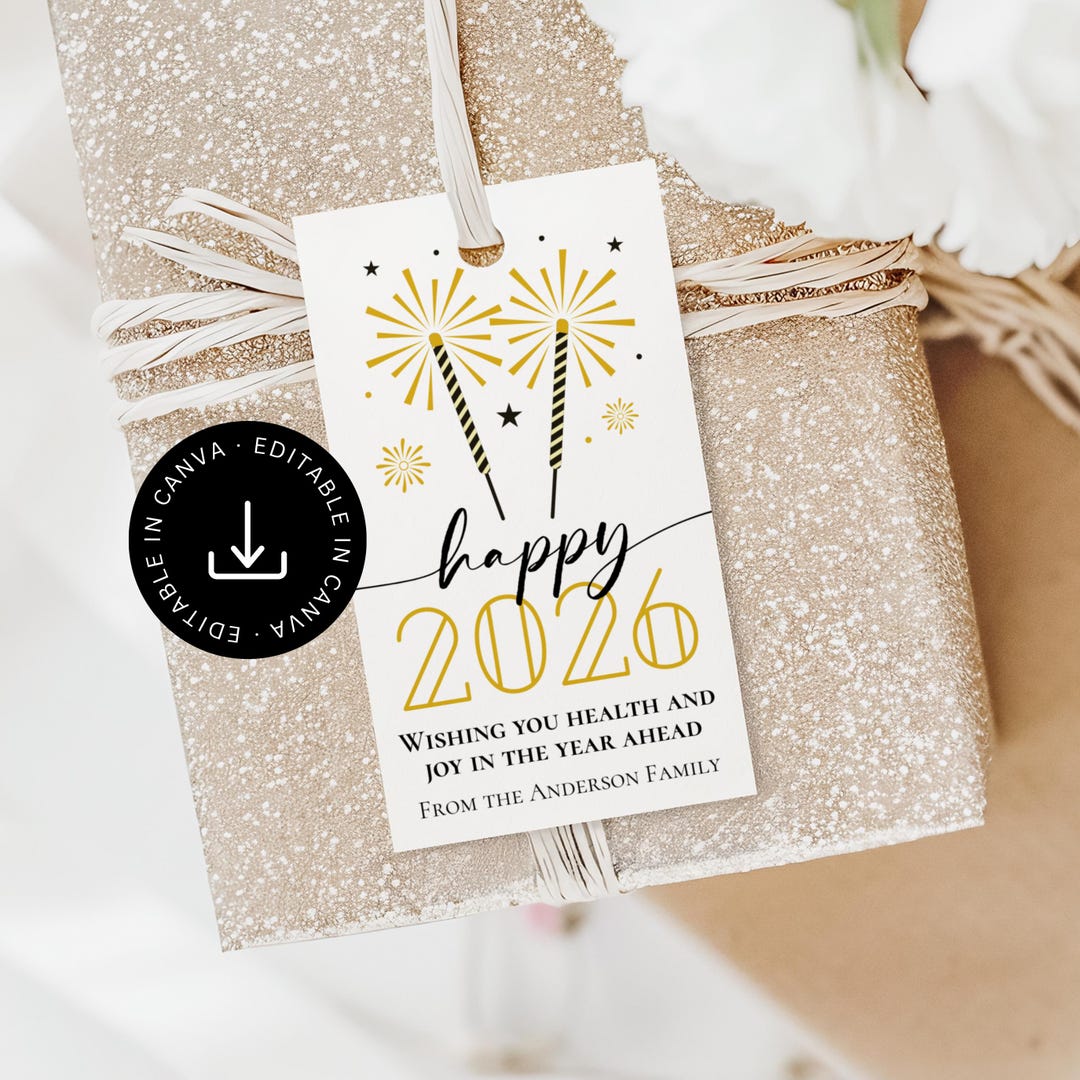 Editable New Year's Gift Tag: New Year's Eve Happy 2026 Party Favor ...