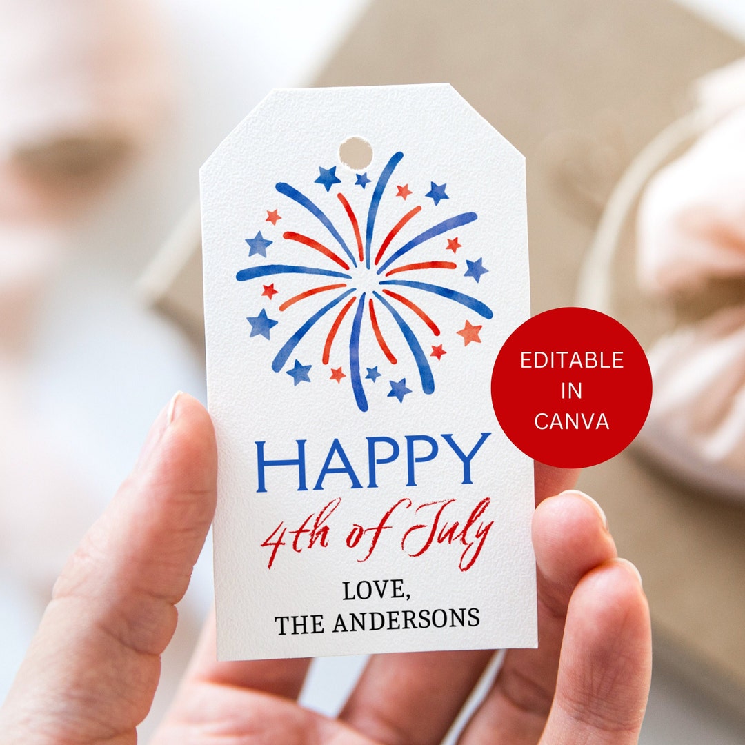 4th of July Gift Tag Printable, Editable Red White Blue Independence ...