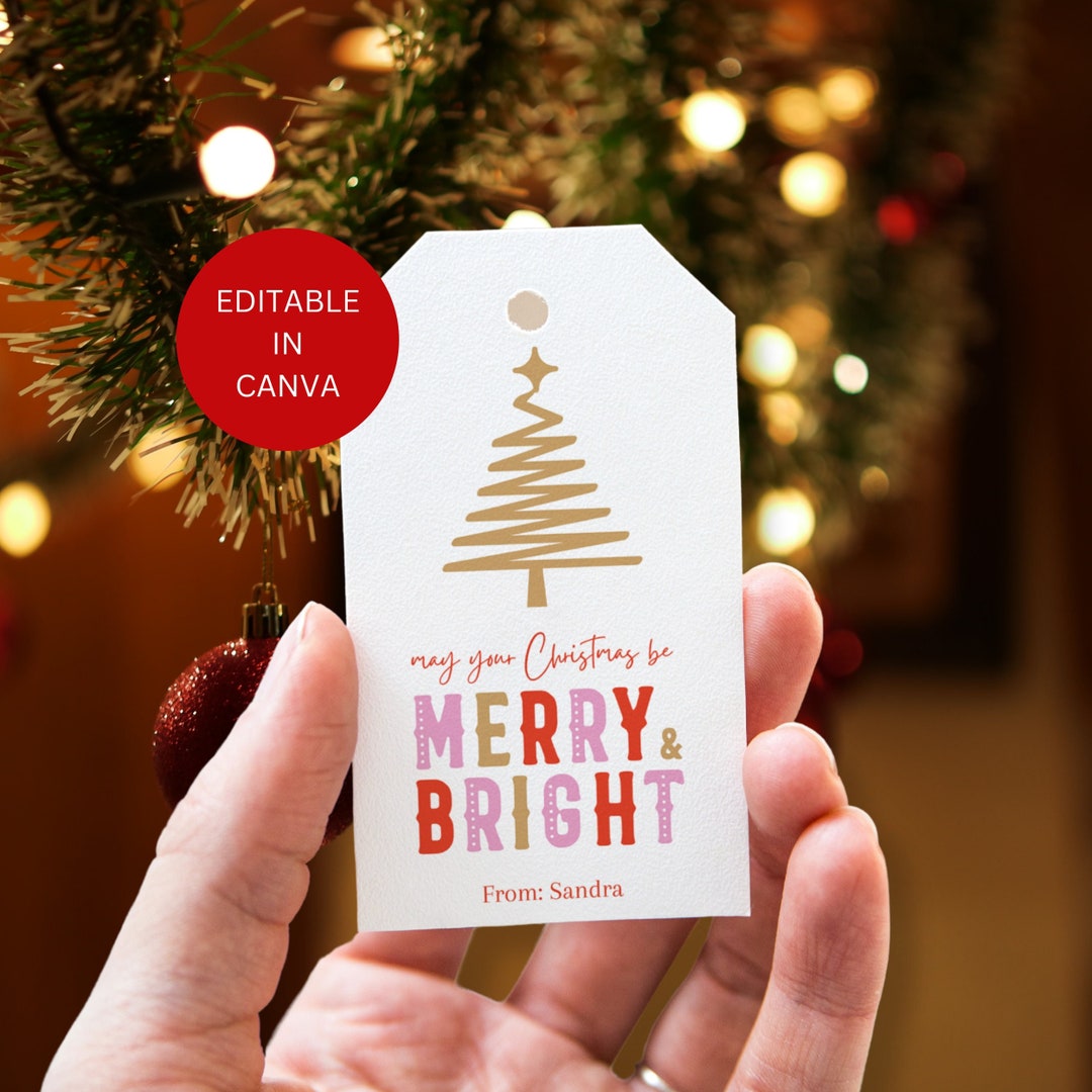 Be Merry and Bright Gift Tag Printable, Custom Christmas Labels, Fully ...
