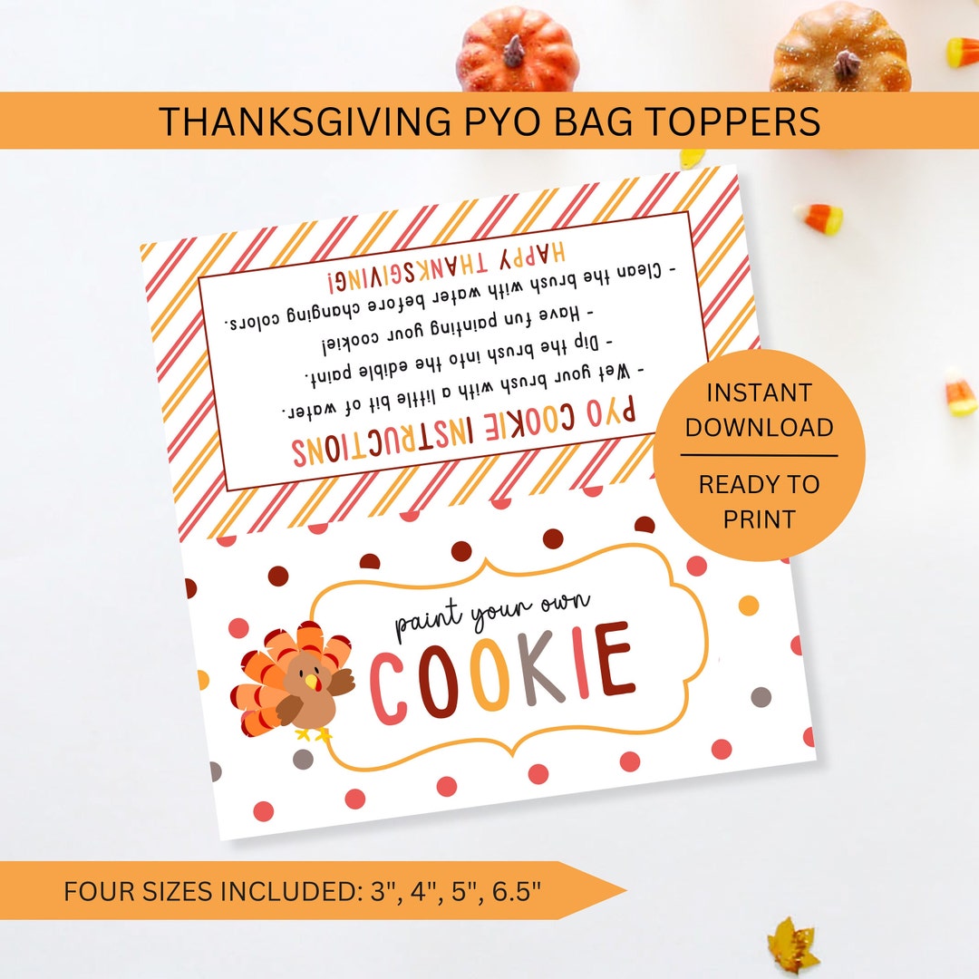 PYO Cookie Bag Toppers Thanksgiving Instructions Printable, Paint Your ...