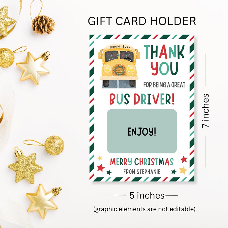 Bus Driver Christmas Gift Card Holder Editable, Printable Holiday ...