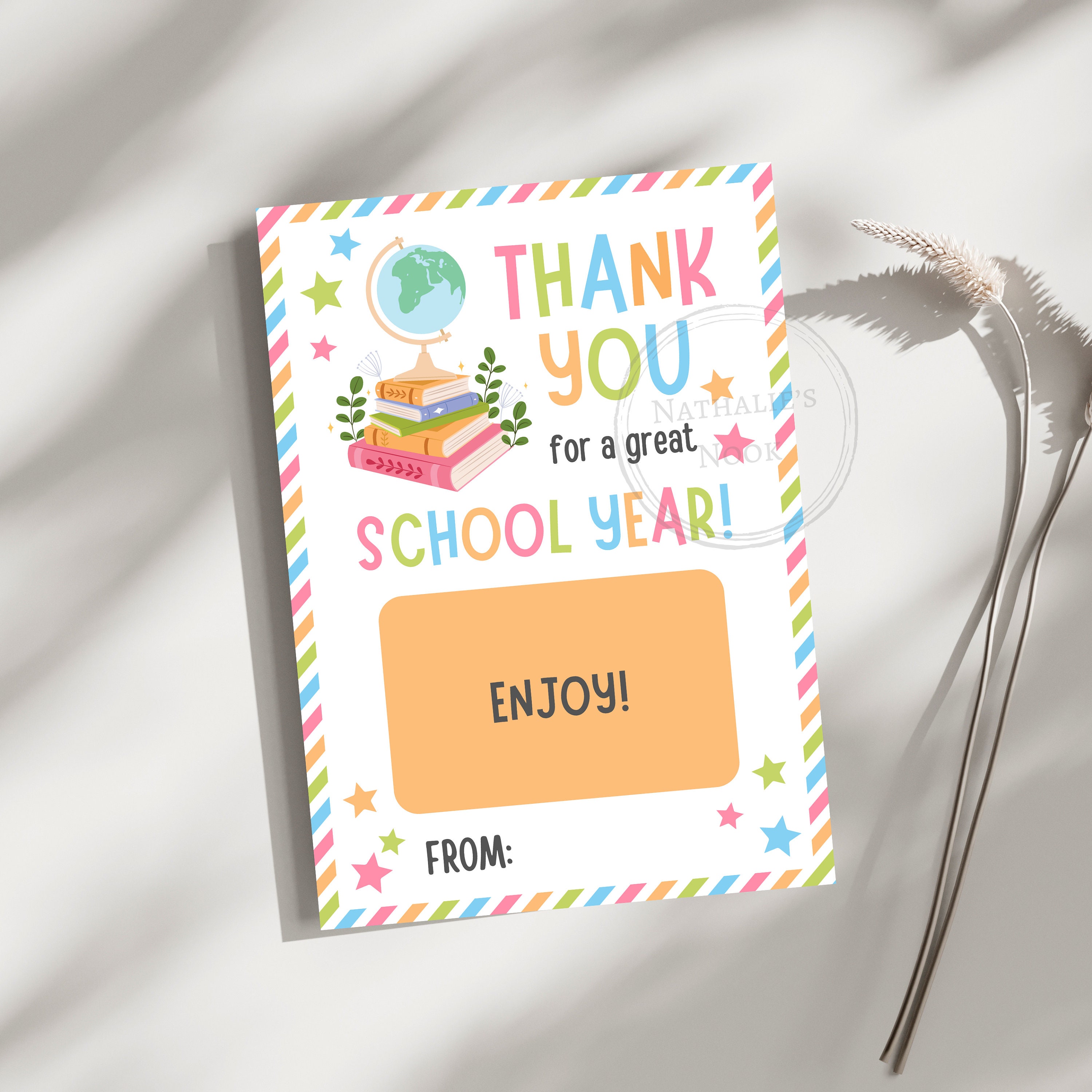 End of School Year Teacher Gift Card Holder Printable, Last Day Thank ...