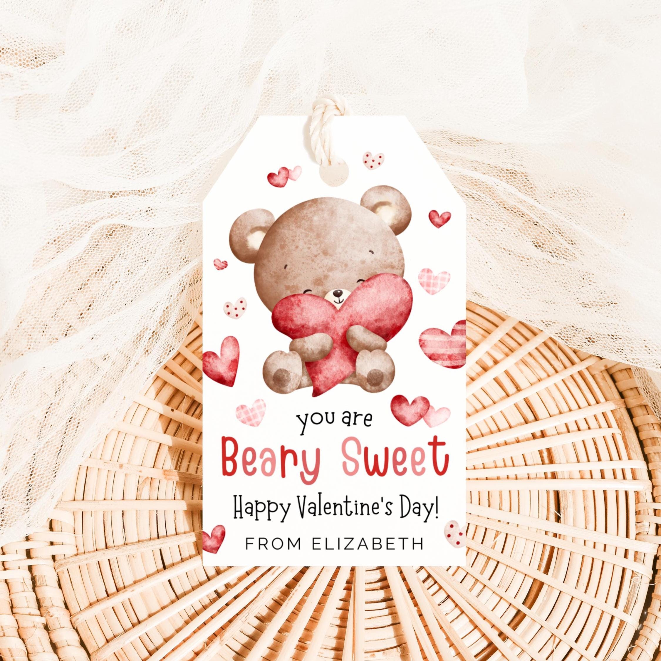 Teddy Bear Valentine Gift Tag Editable Template, Beary Sweet ...