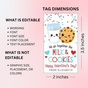 We Go Together Like Milk and Cookies Valentine Tag Editable Template ...