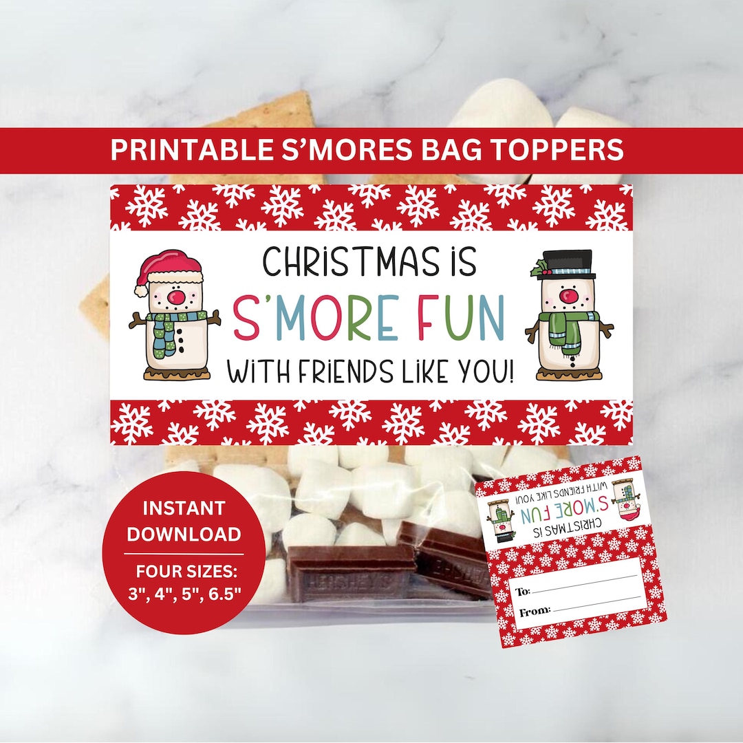 Smore Bag Toppers Christmas Printable, S'more Kit Fun Toppers for Kids ...