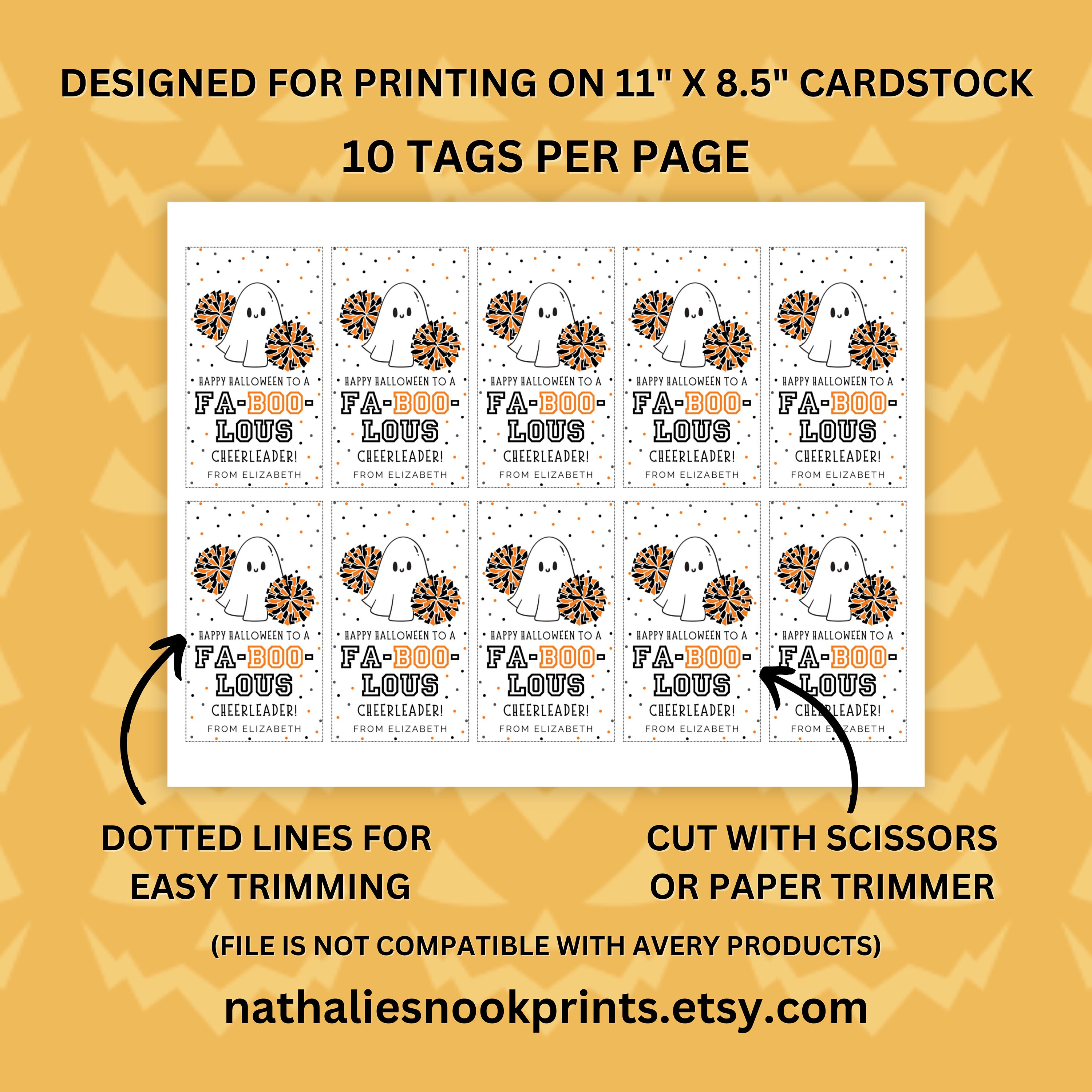 Cheerleader Tag Halloween Editable, Faboolous Ghost Printable Favor ...