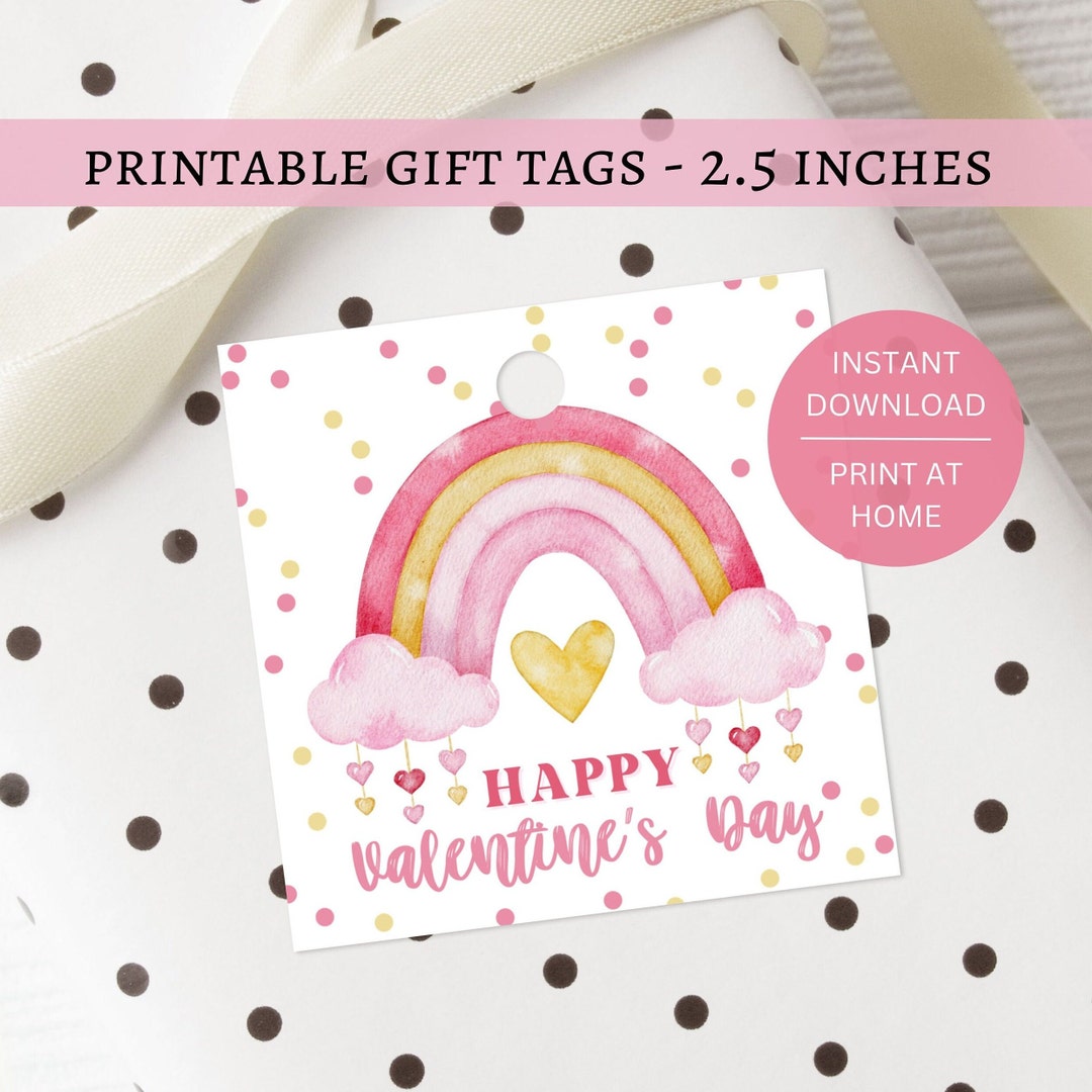 Rainbow Valentine Gift Tag Printable for Kids, Cute Pink Girlie ...