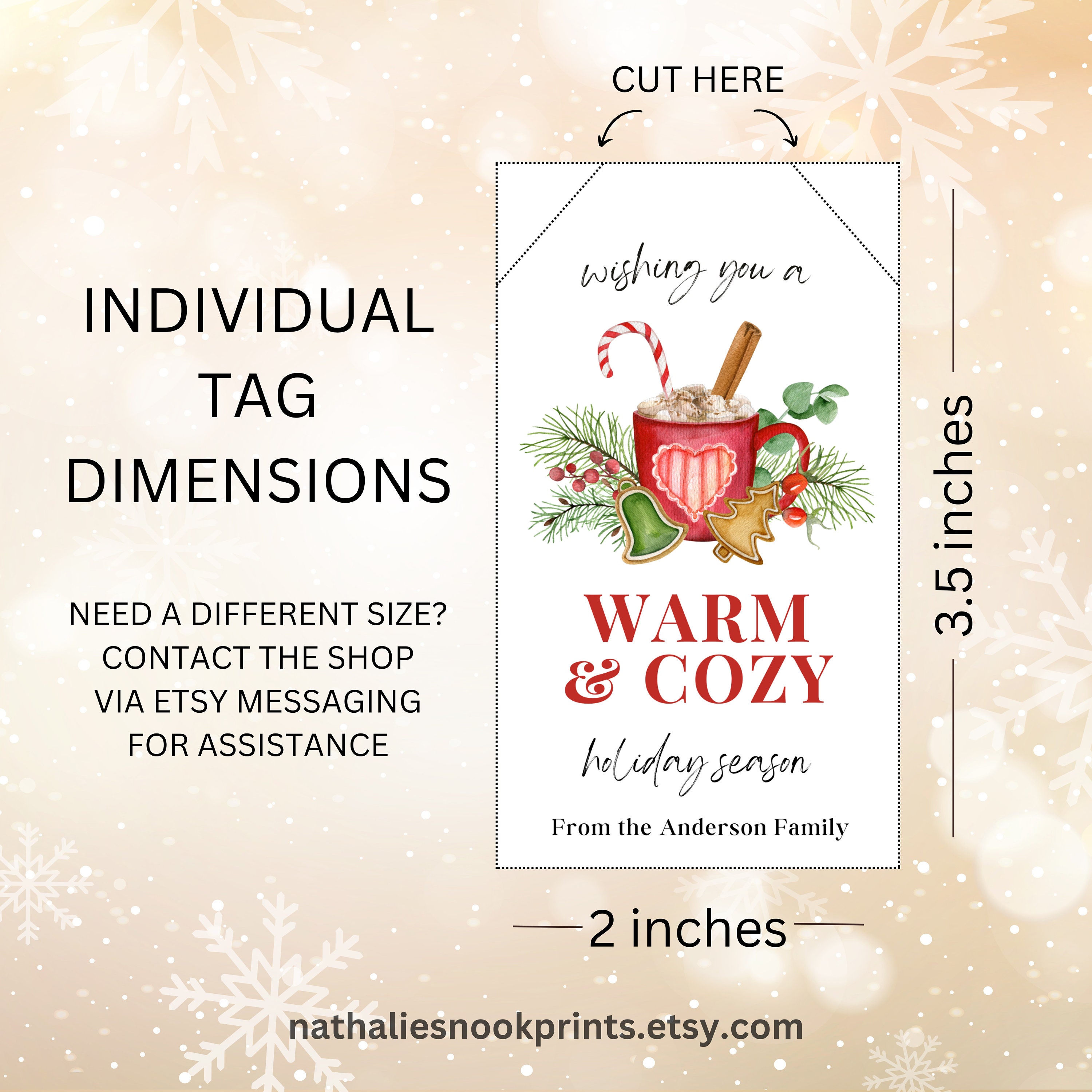 Warm and Cozy Christmas Tag Printable, Editable Hot Chocolate Holiday ...