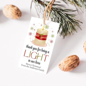 Christmas Candle Editable Gift Tag, Teacher Holiday Printable Favor ...