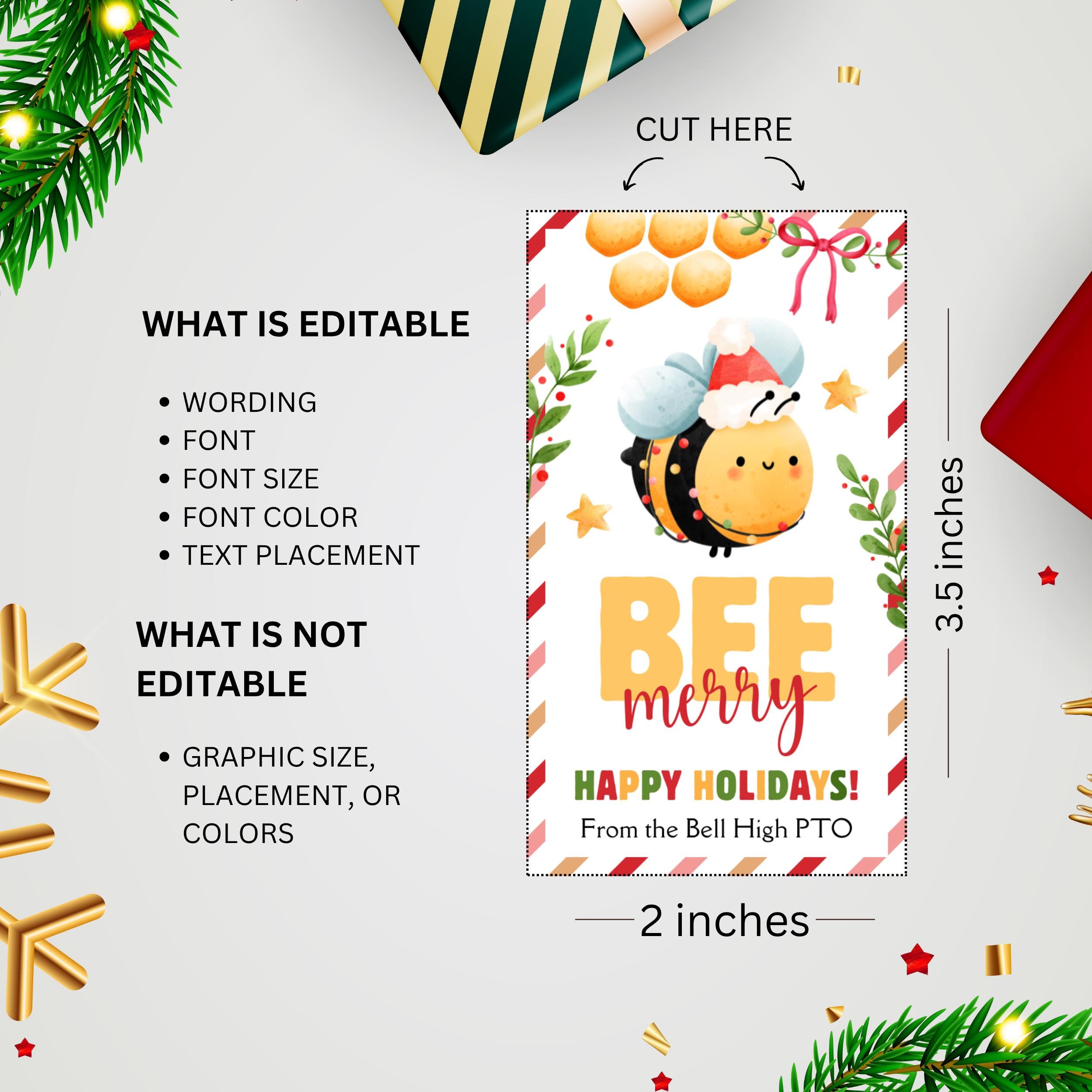 Bee Merry Christmas Gift Tag Editable, Bees Theme Lip Balm Printable ...