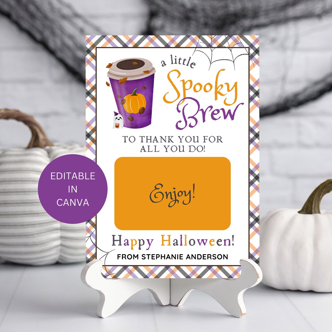 Halloween Coffee Gift Card Holder Teacher Printable, Editable Brew ...
