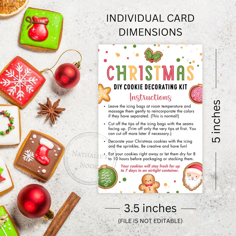 DIY Cookie Kit Instructions Christmas Printable Card, Do It Yourself ...