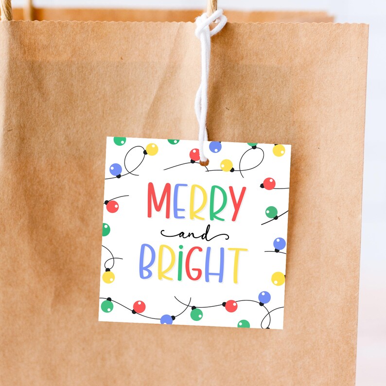 Merry and Bright Printable Tag, Christmas Light Cookie Label ...