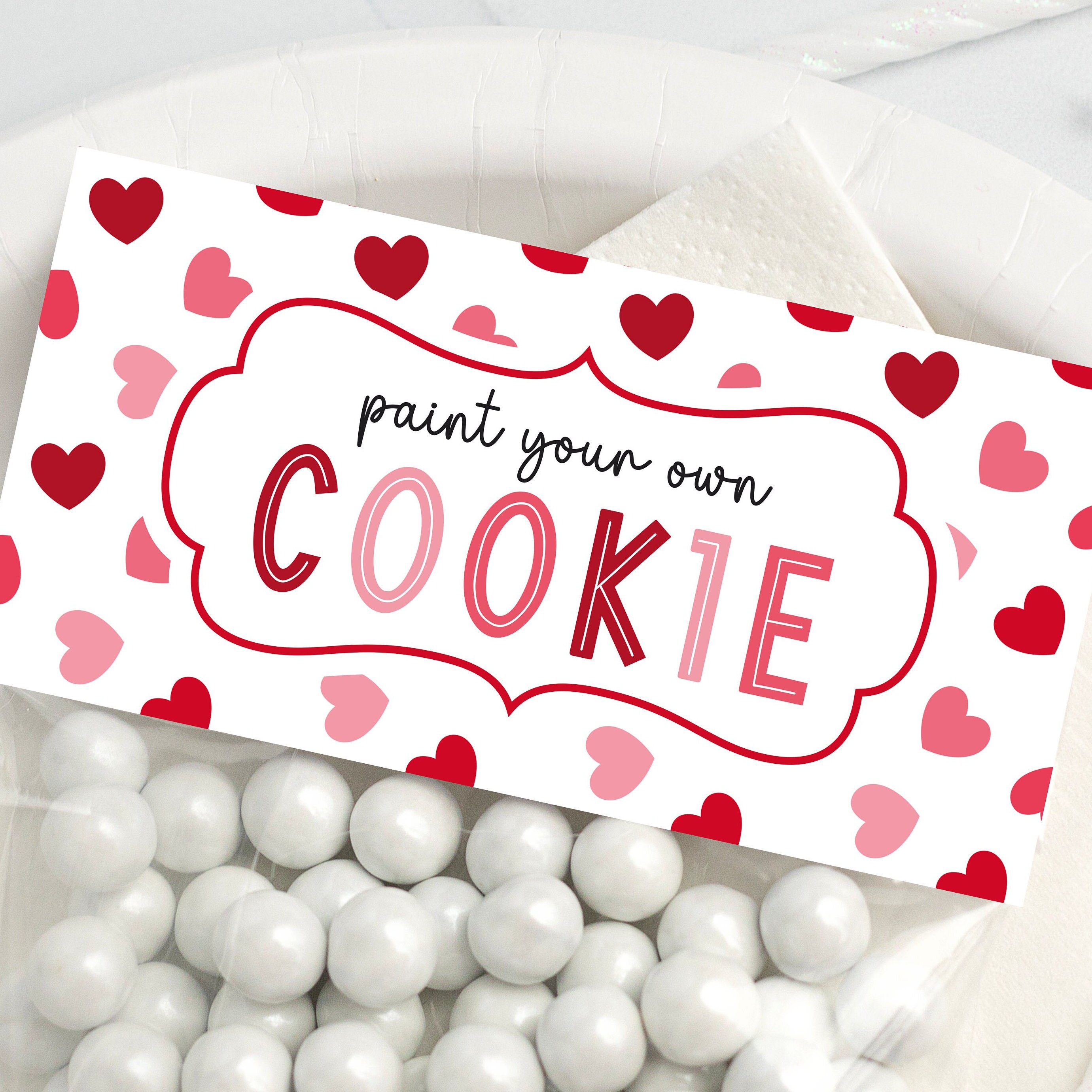 PYO Cookie Bag Topper Valentine's Day Printable, Hearts Paint Your Own ...