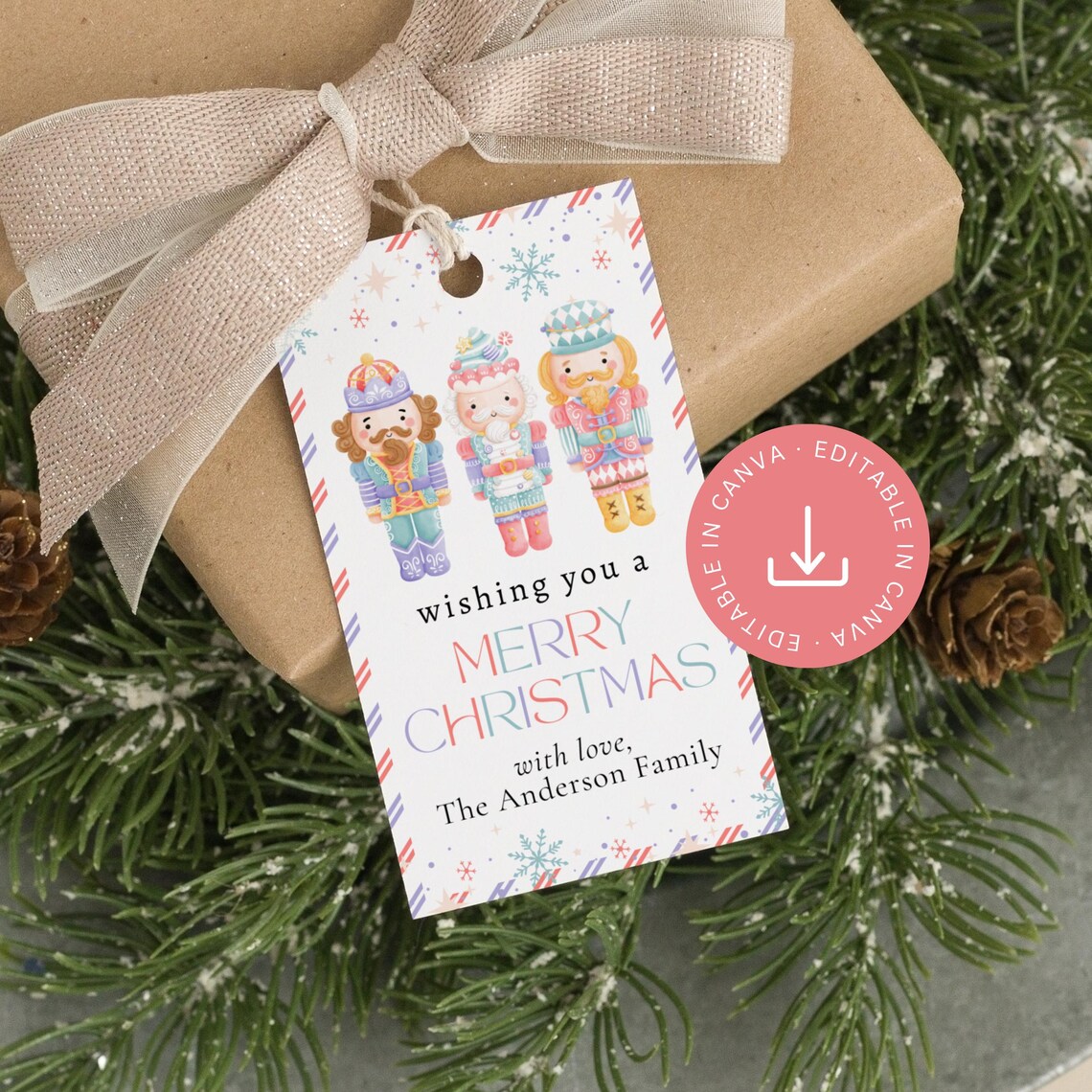 Pastel Nutcracker Christmas Gift Tag Editable, Printable Holiday Kids ...