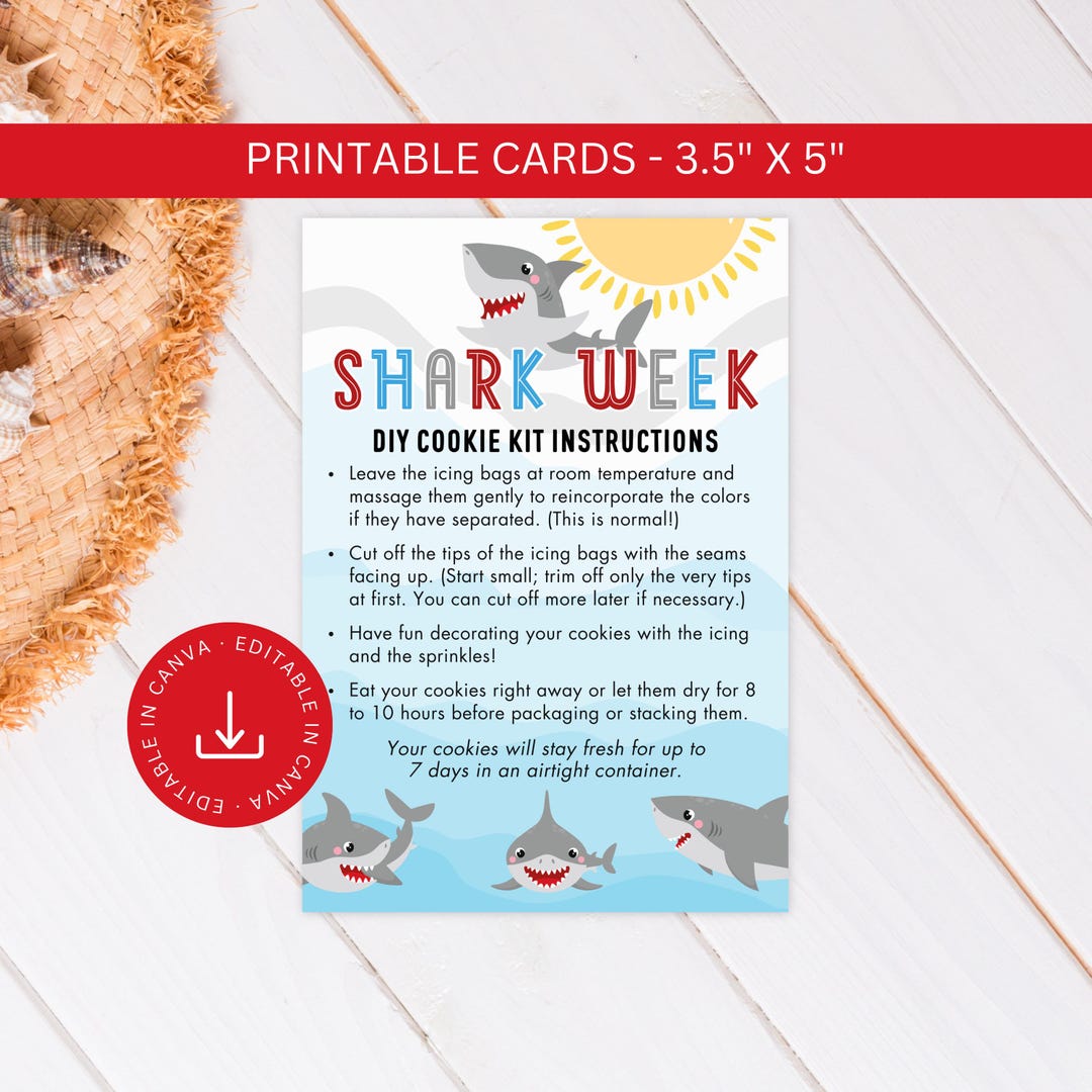 Shark Week Cookie DIY Decorating Kit Instructions Card Printable ...