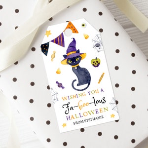 Editable Halloween Favor Tag Printable, Happy Halloween Black Cat Party ...