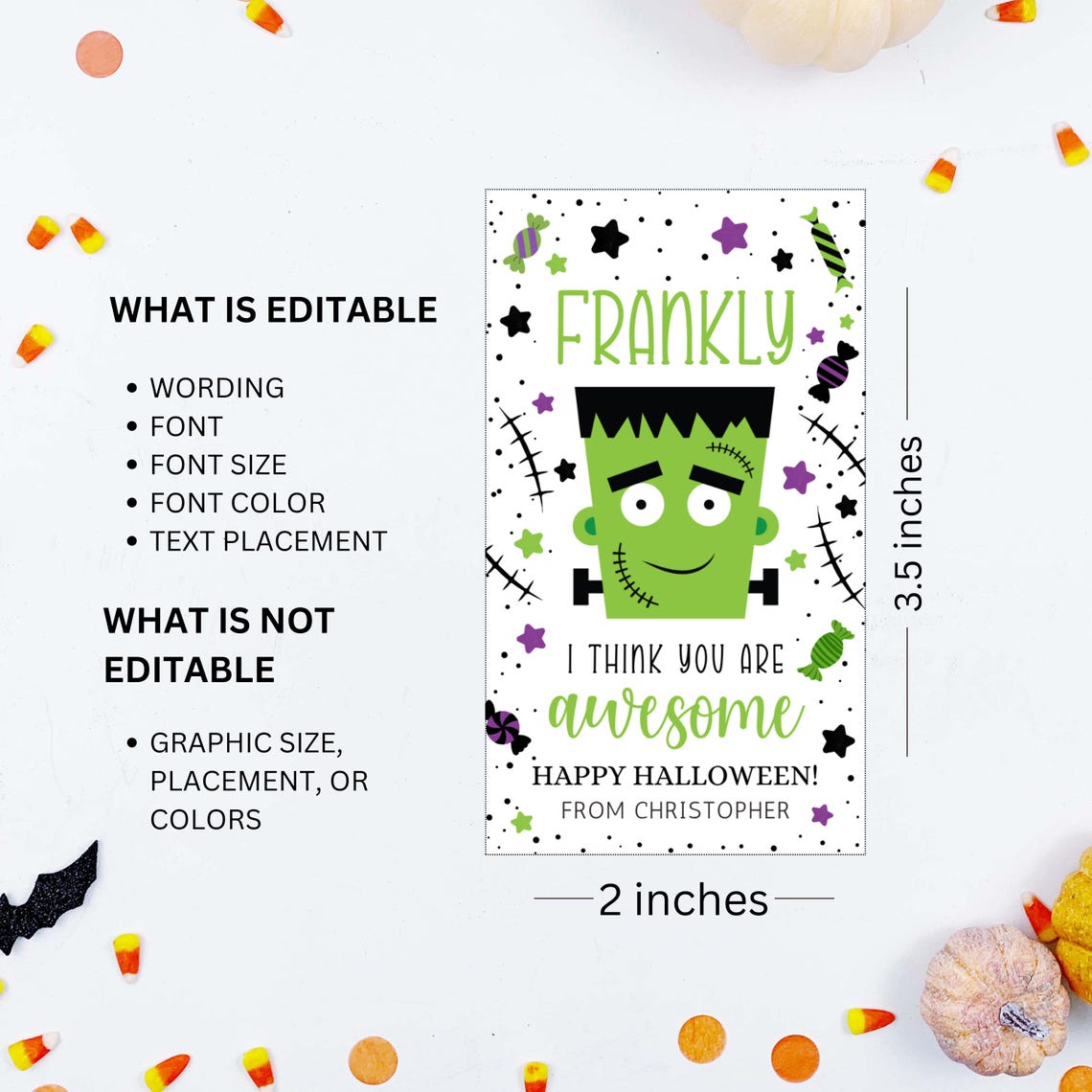 Frankenstein Tag Editable, Boy Halloween Tag Printable, Classroom ...